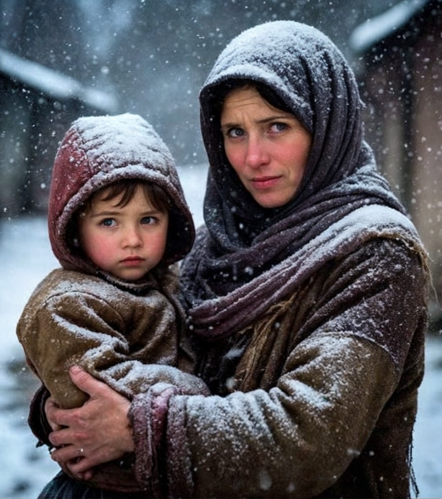 Dans la tempête, le riche homme a dit à la femme en haillons ...